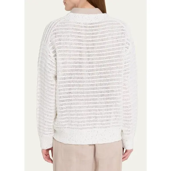 Brunello Cucinelli Linen-blend Sequin V-neck Sweater