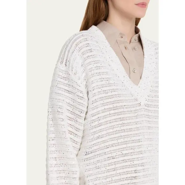 Brunello Cucinelli Linen-blend Sequin V-neck Sweater