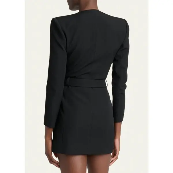 Balmain Belted Strong-shoulder Long-sleeve Mini Dress