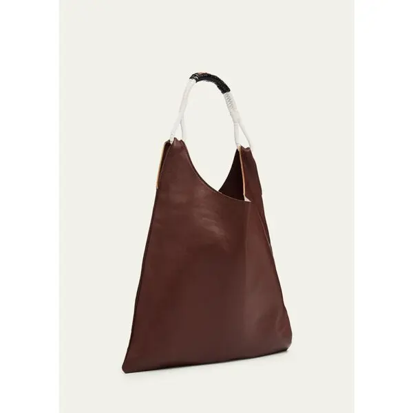Plan C Floral Applique Leather Shopper Tote Bag