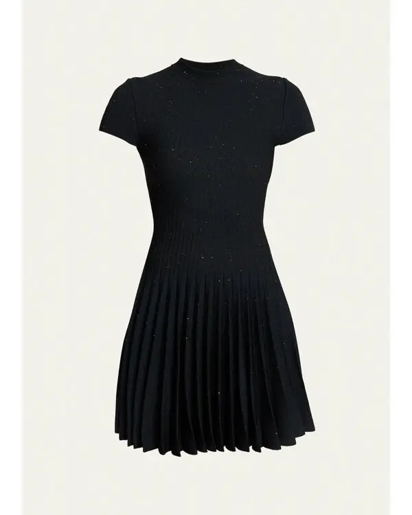 Balmain Short-sleeve Glittered Mini Dress