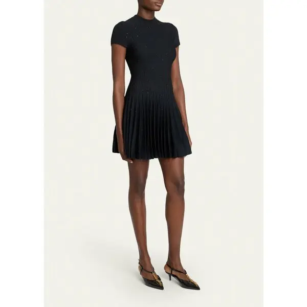 Balmain Short-sleeve Glittered Mini Dress