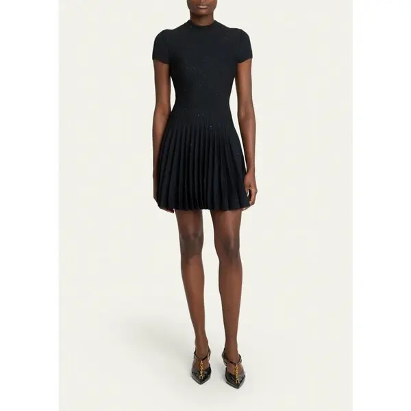 Balmain Short-sleeve Glittered Mini Dress