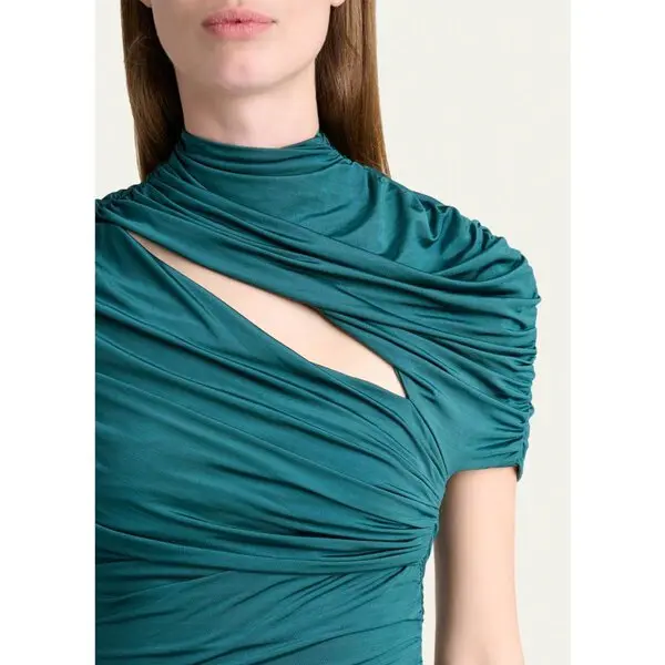 Balmain Short-sleeve Fluid Jersey Ruched Mini Dress