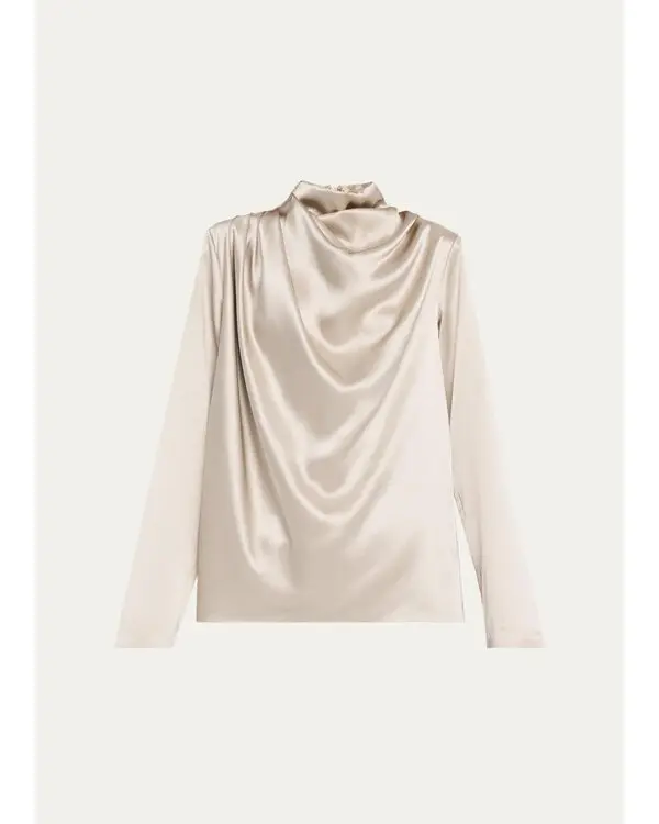 HEIRLOME Sybil Draped Silk Long-sleeve Top - Silver