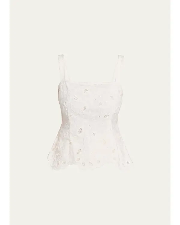 Simkhai Mckenna Embroidered Peplum-hem Top - Ivory