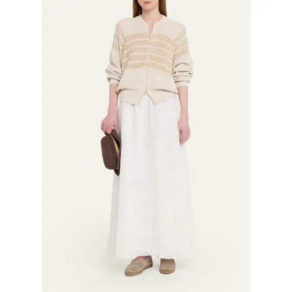 Brunello Cucinelli Sequin Striped Cotton Knit Zip-up Cardigan