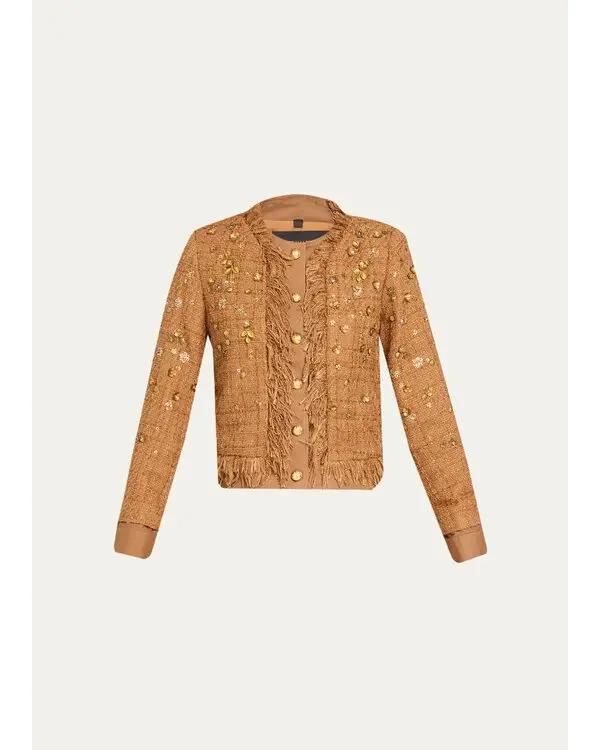 Kobi Halperin Marshall Embellished Tweed Jacket - Saddle