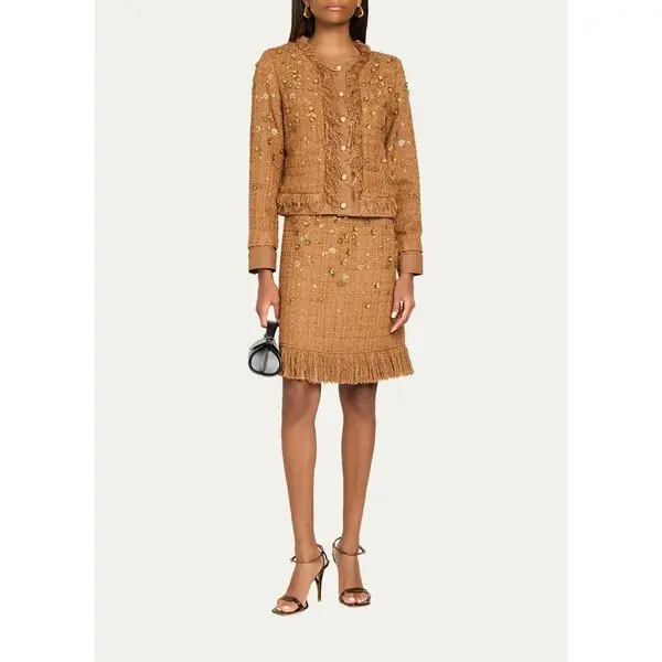 Kobi Halperin Marshall Embellished Tweed Jacket - Saddle