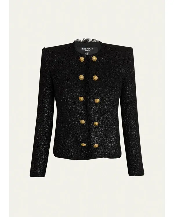 Balmain Buttoned Glitter Tweed Cardigan