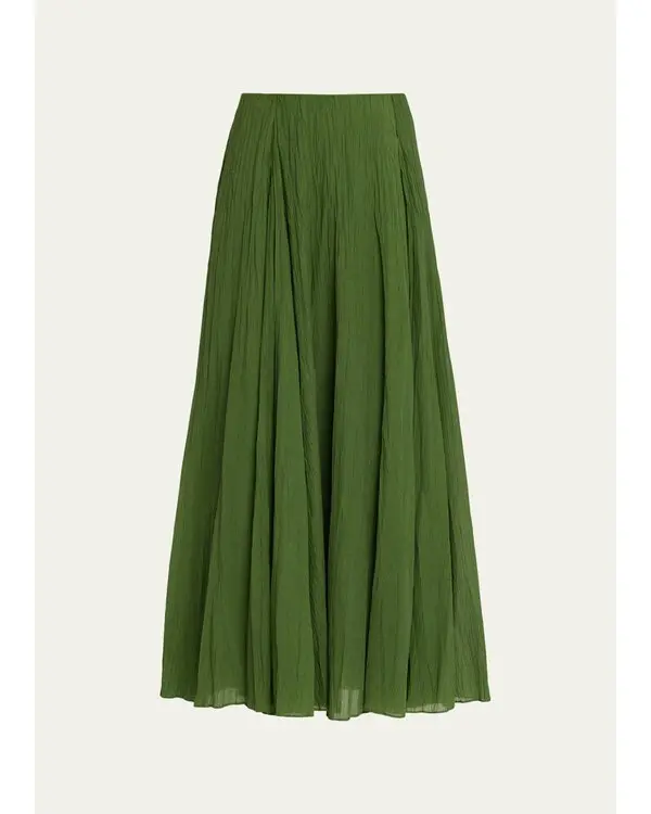 Vince Crinkled Plissé Cotton-blend Maxi Skirt - Herb
