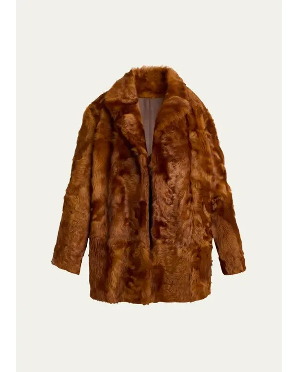 Valentino Garavani Lamb Shearling Open Coat - Rust
