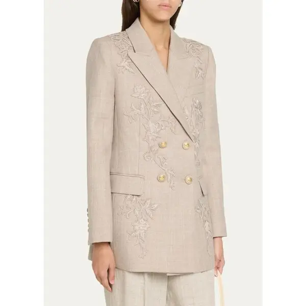 Kobi Halperin Violet Floral-embroidered Wool Jacket - Oat