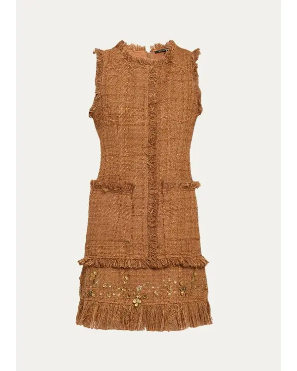 Kobi Halperin Rives Sequin-embellished Tweed A-line Mini Dress - Saddle