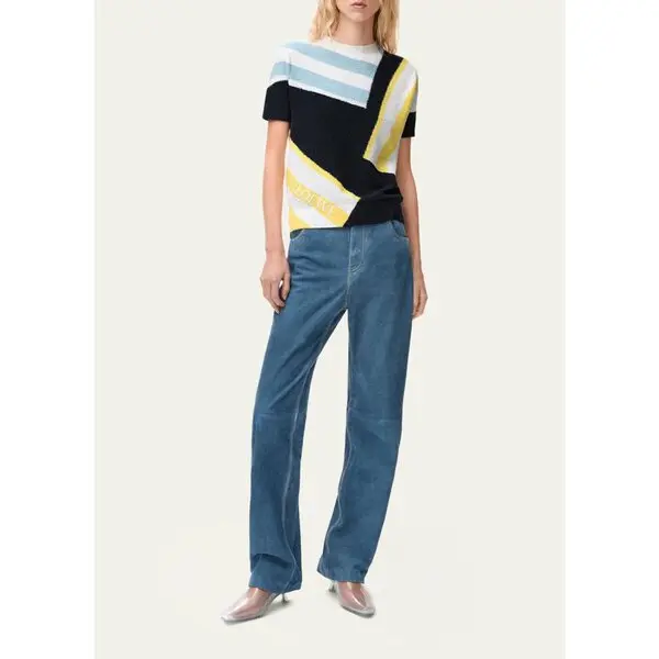 Loewe Striped Fuzzy Knit Short-sleeve Sweater