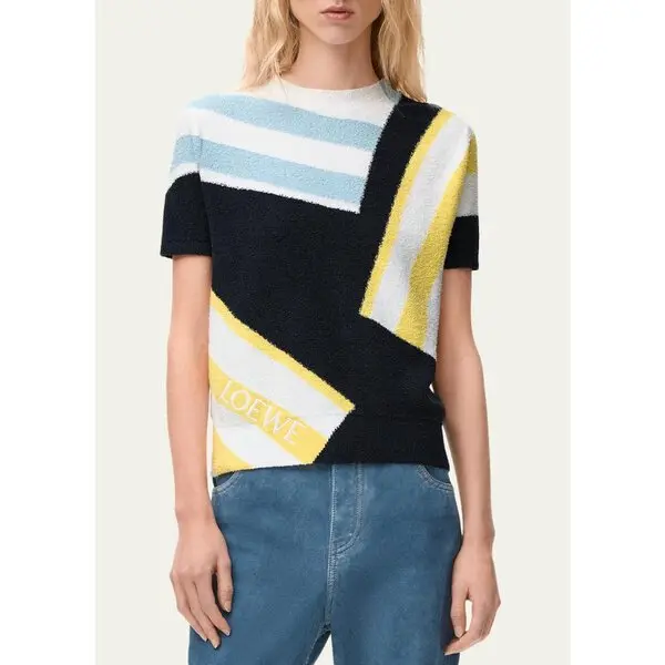 Loewe Striped Fuzzy Knit Short-sleeve Sweater