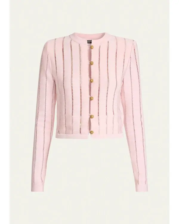 Balmain Buttoned Flechage Openwork Cardigan - Pink