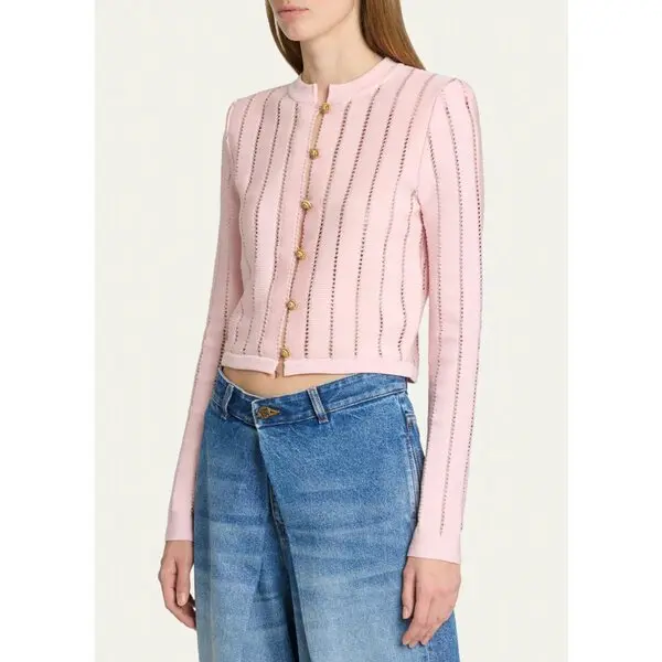 Balmain Buttoned Flechage Openwork Cardigan