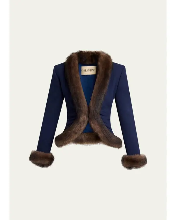 Valentino Garavani Wool Crepe Jacket With Shearling Trim