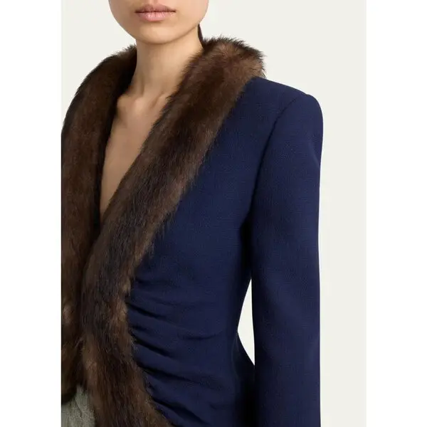 Valentino Garavani Wool Crepe Jacket With Shearling Trim
