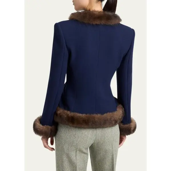 Valentino Garavani Wool Crepe Jacket With Shearling Trim
