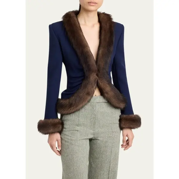 Valentino Garavani Wool Crepe Jacket With Shearling Trim