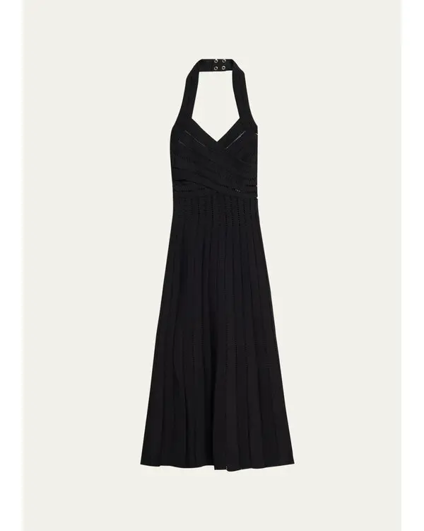 Balmain Crisscross Halter Fléchage Knit Midi Dress