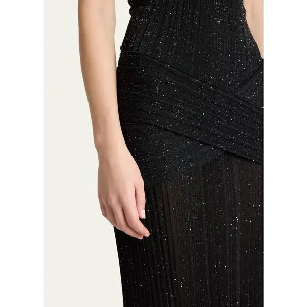Balmain Glittered Crisscross Semi-sheer Halter Dress