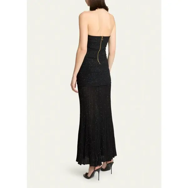 Balmain Glittered Crisscross Semi-sheer Halter Dress