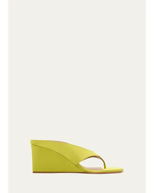 Alaïa 75mm Cube Satin Thong Wedge Sandals - Lime