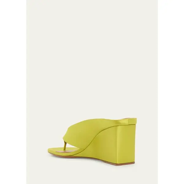 Alaïa 75mm Cube Satin Thong Wedge Sandals - Lime