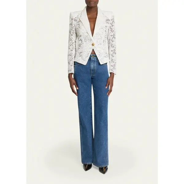 Balmain One-button Floral Lace Blazer