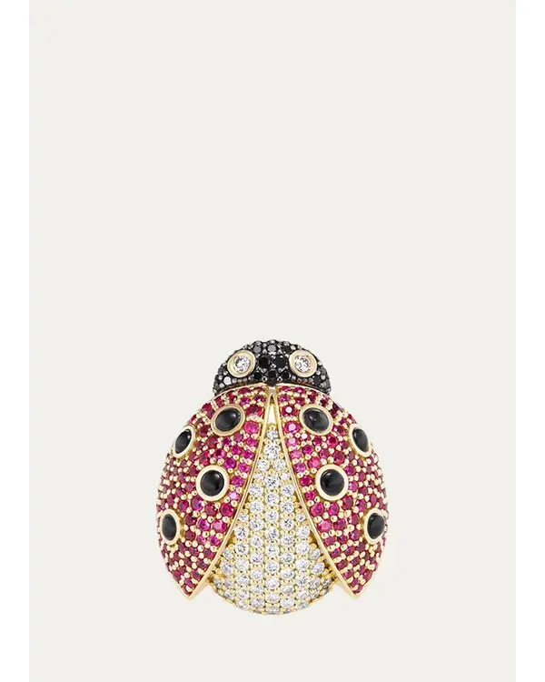 GRACE WINFREY 18k Ruby Ladybug Ring With Diamonds - Gold/ruby Red