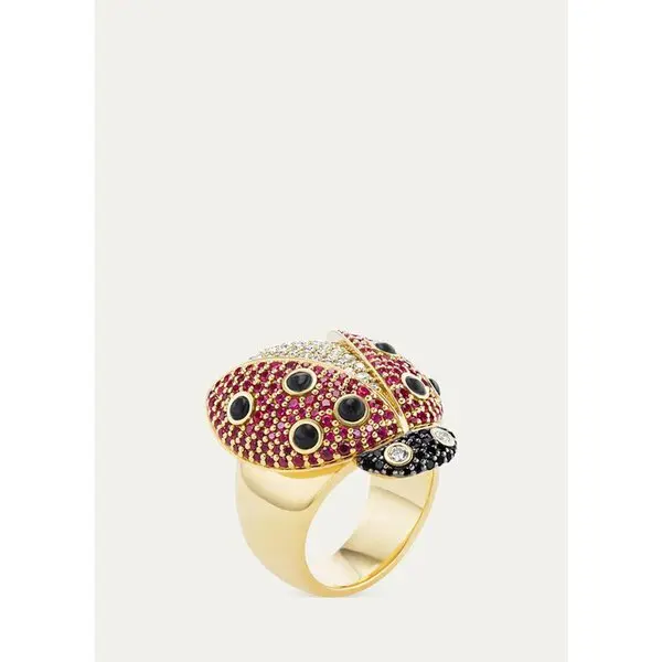 GRACE WINFREY 18k Ruby Ladybug Ring With Diamonds