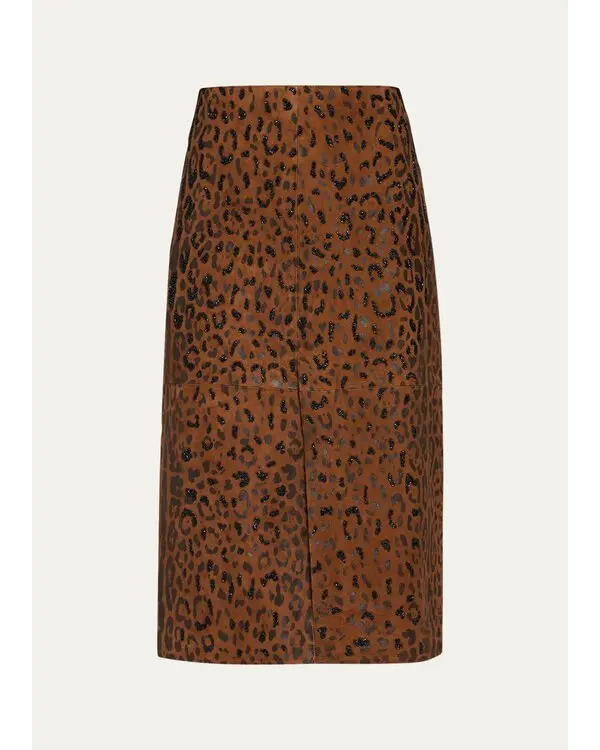 Kobi Halperin Melissa Beaded Leopard Suede Midi Skirt