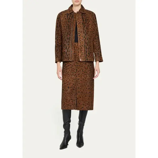 Kobi Halperin Melissa Beaded Leopard Suede Midi Skirt