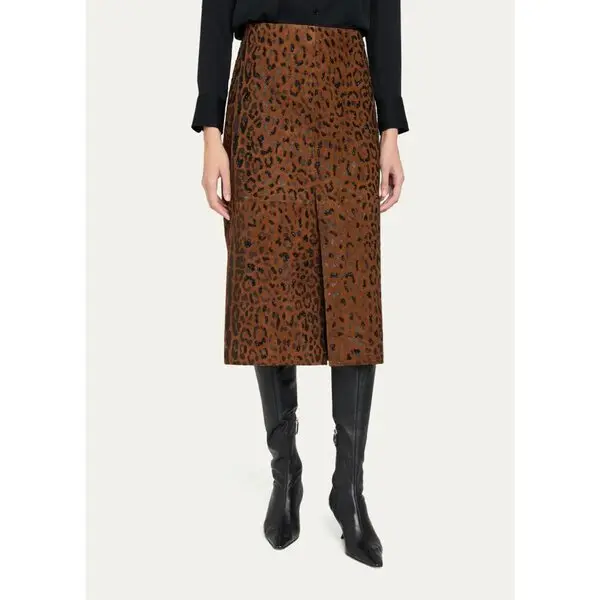 Kobi Halperin Melissa Beaded Leopard Suede Midi Skirt