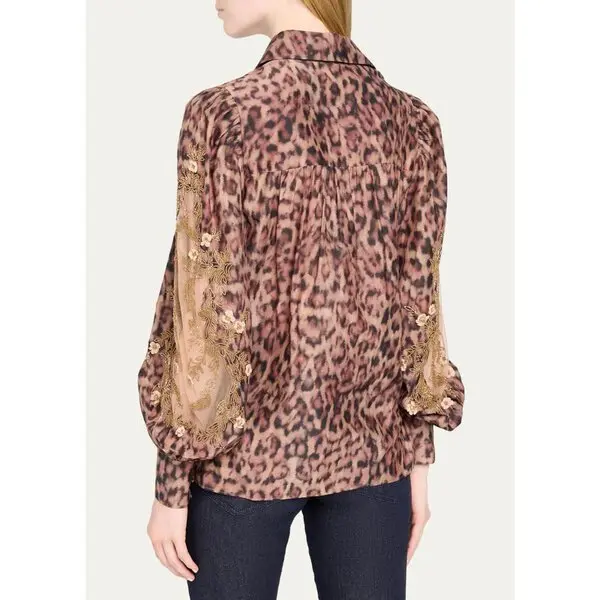 Kobi Halperin Lizzie Beaded Animal-print Blouse