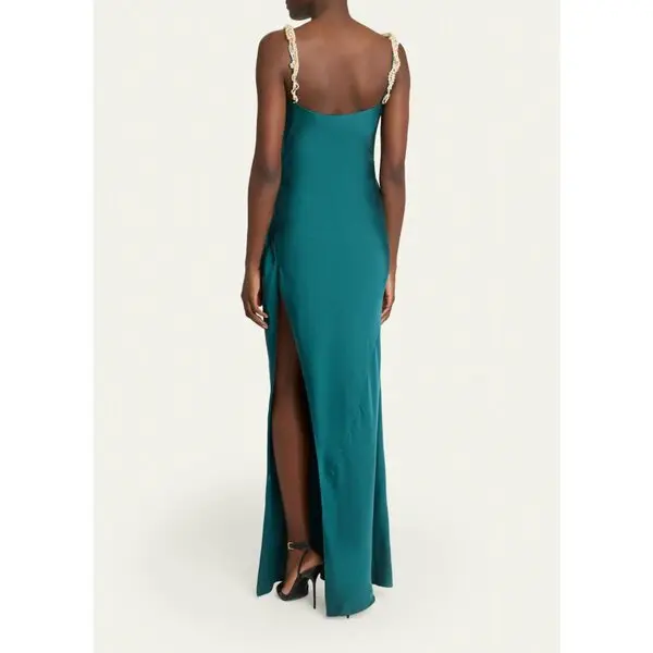 Balmain Cowl-neck Embroidered Strap Silk Column Gown