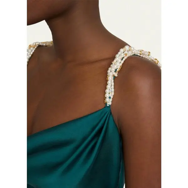 Balmain Cowl-neck Embroidered Strap Silk Column Gown