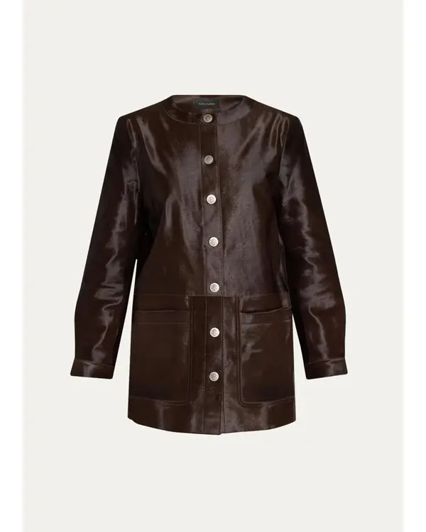 Kobi Halperin Lisa Leather & Calf Hair Button-front Coat - Brown