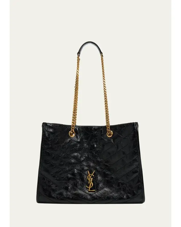 Saint Laurent Niki Chevron Quilted Shopping Tote Bag - Black