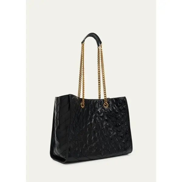 Saint Laurent Niki Chevron Quilted Shopping Tote Bag - Black