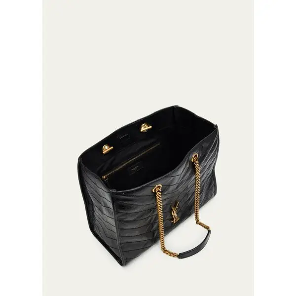 Saint Laurent Niki Chevron Quilted Shopping Tote Bag - Black