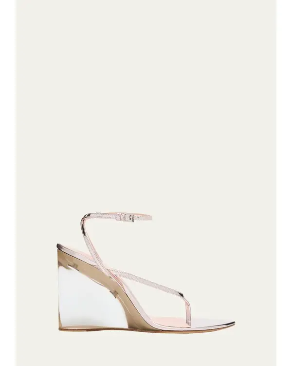Alaïa Mirrored Leather Invisible Wedge Thong Sandals - Blush/argento