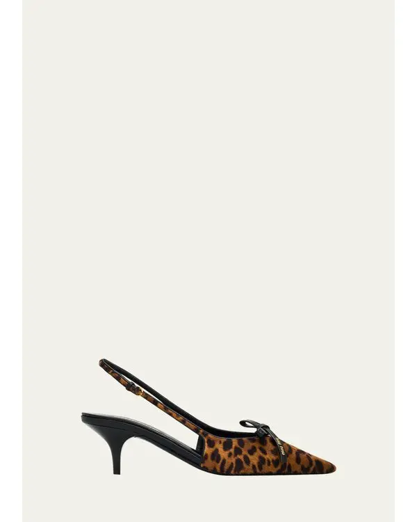 Miu Miu 55mm Leopard Calf Hair Bow Slingback Pumps - Miele