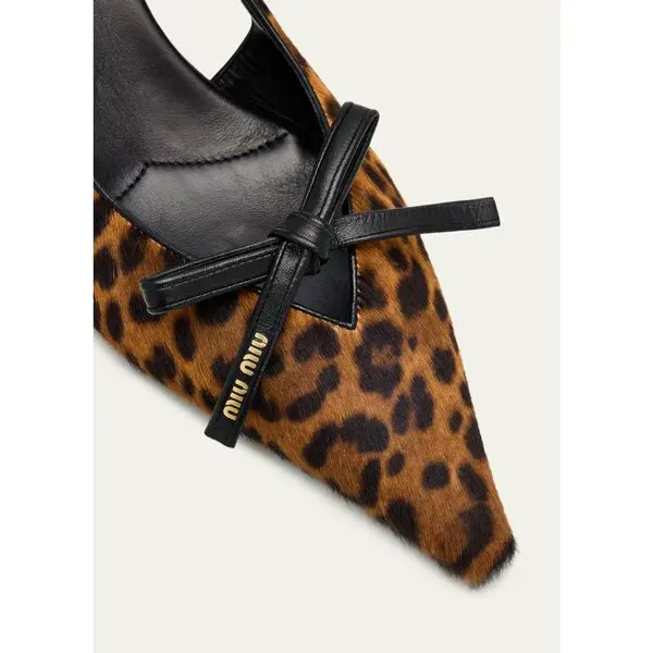 Miu Miu 55mm Leopard Calf Hair Bow Slingback Pumps