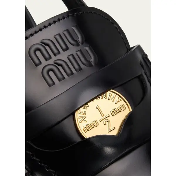 Miu Miu Spazzolato Leather Slingback Penny Loafers - Nero