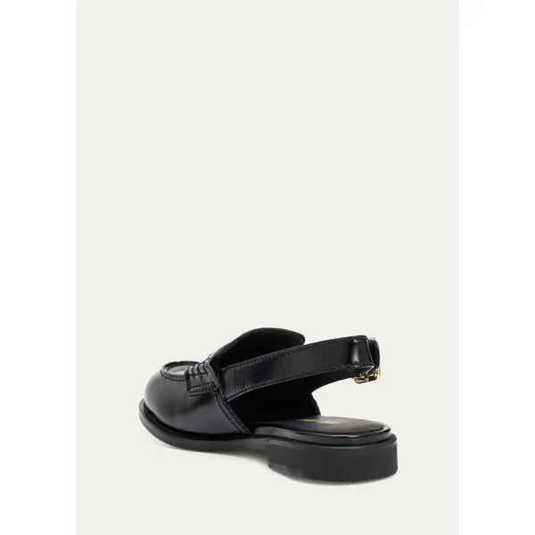Miu Miu Spazzolato Leather Slingback Penny Loafers - Nero