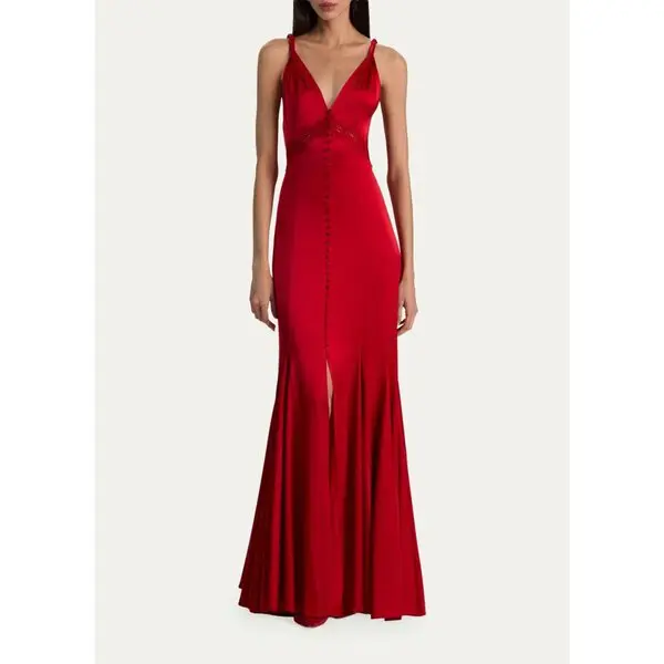 Alice + Olivia Nisa Cutaway Lace-trim Satin Gown